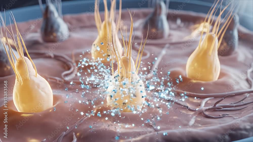 Hair Follicle Treatment Animation with Blue Serum and Electrical ...