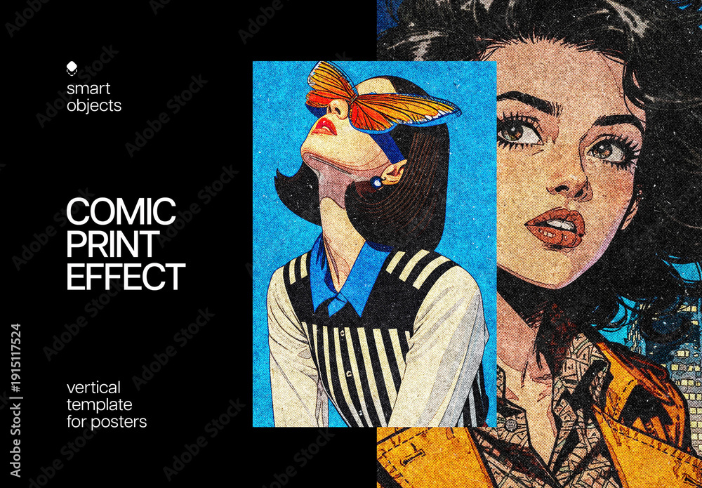 Comic Print Poster Photo Effect Mockup Stock Template | Adobe Stock