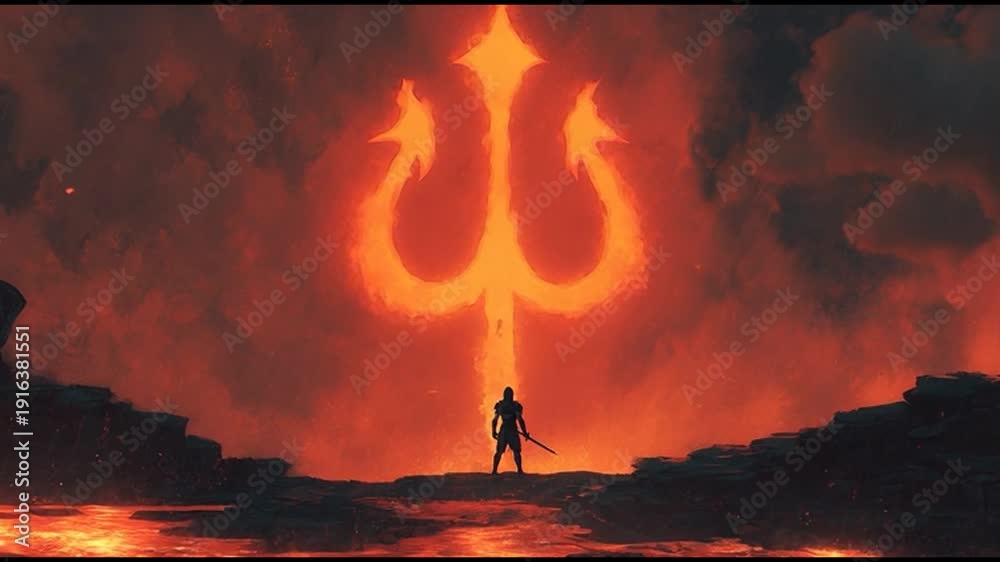 Anime-style illustration of a lone warrior standing before an ...