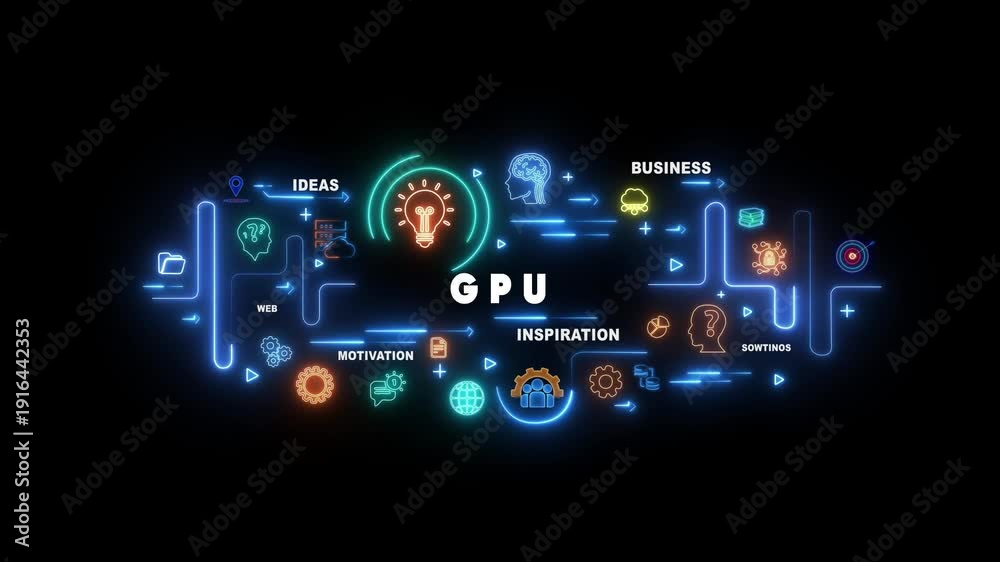 Vidéo Stock Neon light infographic diagram with GPU text and ...