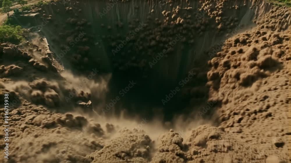 Giant Sinkhole Collapse – Aerial View of Massive Earth Cavity ...