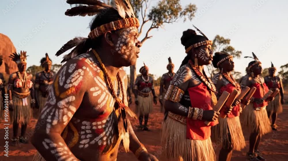 Indigenous Australian people in traditional ceremonial attire ...