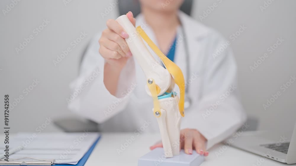 Doctor with Human Knee joint anatomy model. Osteoarthritis ...