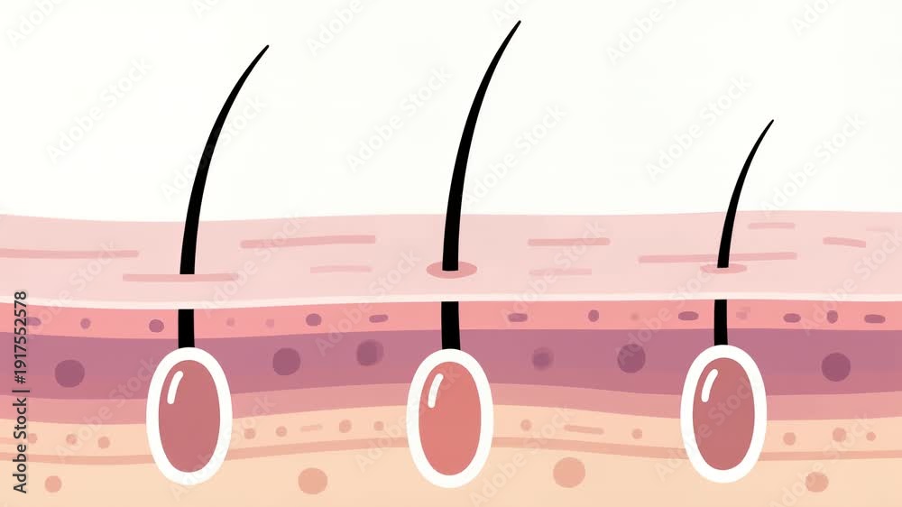 Hair follicle activation and growth cycle animation in skin cross ...
