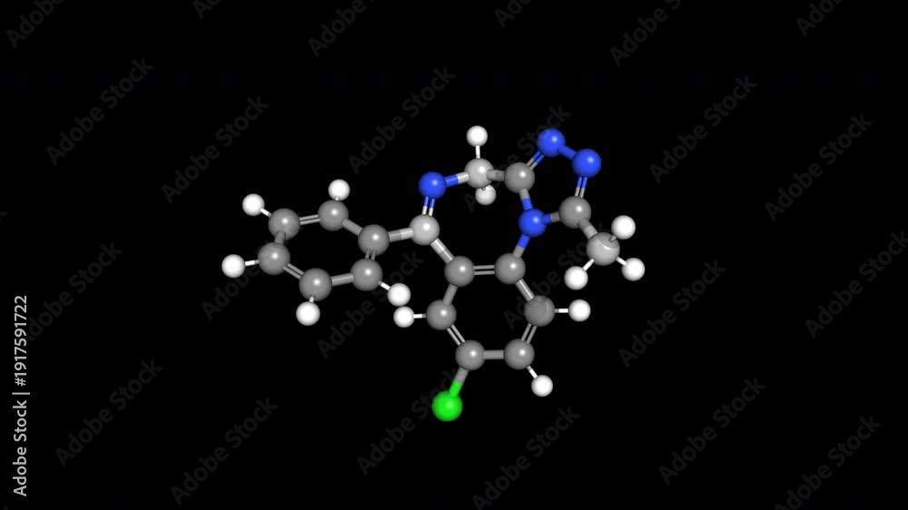 3D model of Xanax Alprazolam molecule chemical structure loop animation ...