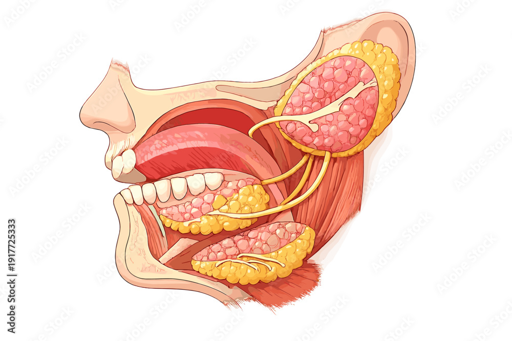 Poster Detailed anatomical diagram of the human salivary glands ...