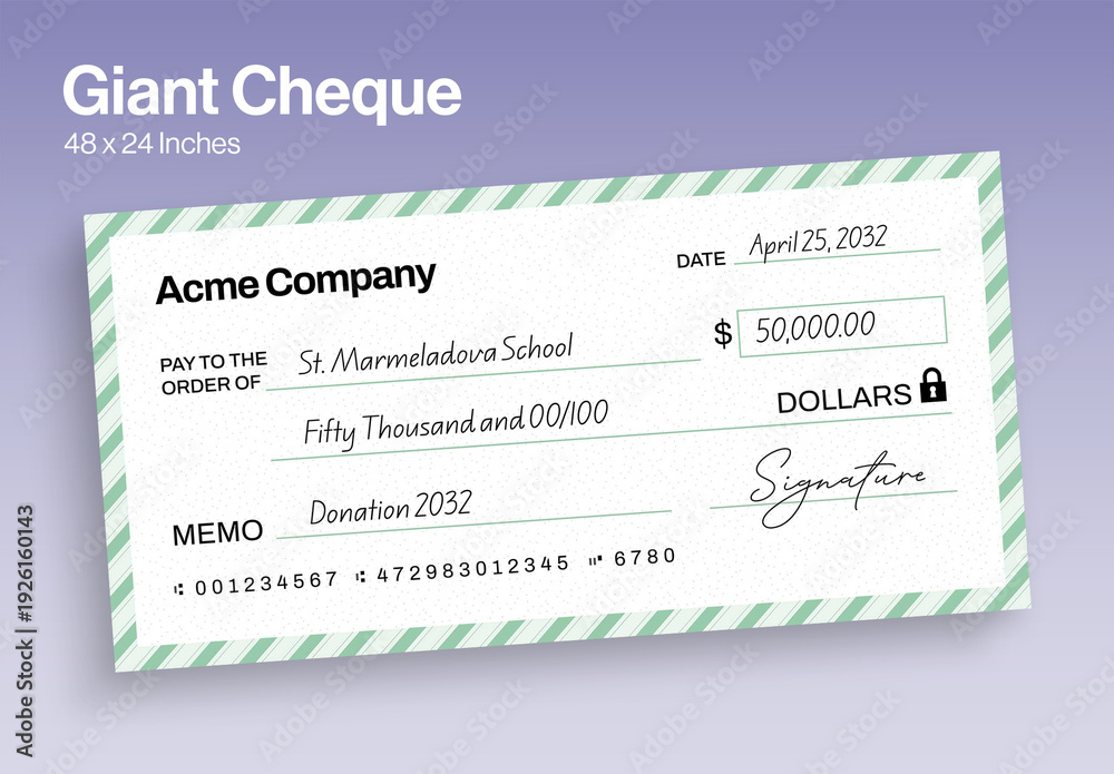 Giant Blank Check Template for Charity Donation Ceremony Presentation ...