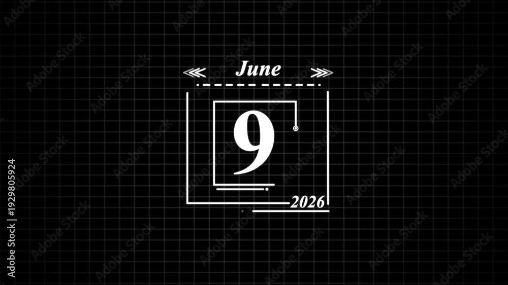 June 9, 2026, Digital Calendar Display date. Highlighting date Very ...