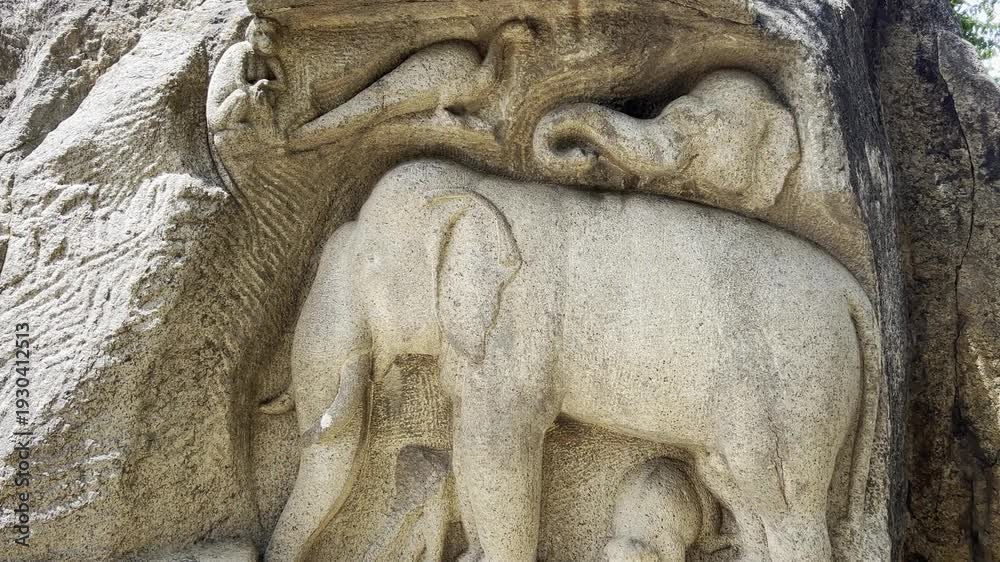 Vídeo do Stock: Arjuna’s Penance in Mahabalipuram is a massive ancient ...