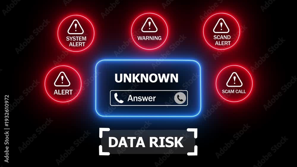 Data risk notification on an incoming call screen with alerts and ...