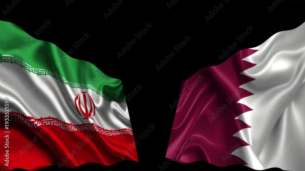 4k political or military conflict war between Qatar vs Iran, 3D flag ...