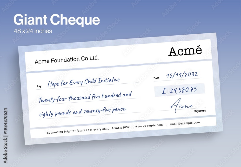 Giant Cheque Template for Charity Donation Presentations, Blank Check ...