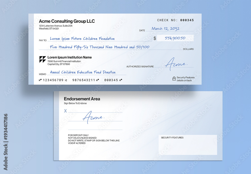 Blank Check Template, Business Bank Cheque Layout for Payments Stock ...