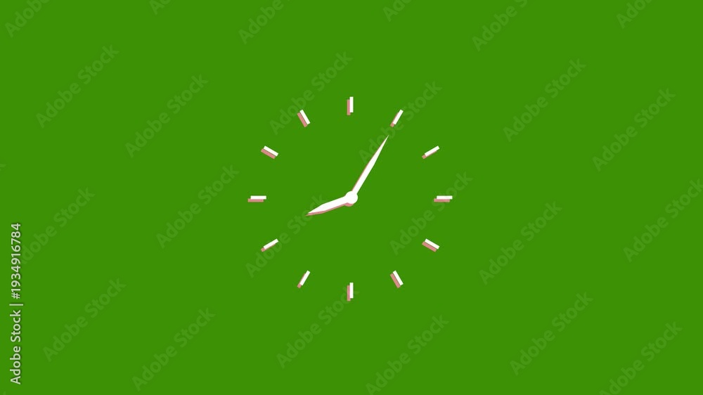 Animated clock face displays passing time on a vibrant green background ...