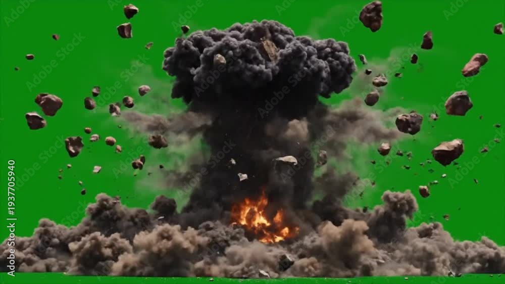 five bomb blast effect on green screen background, chroma key, bomb ...