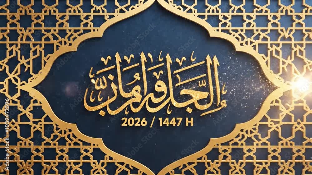 Golden Arabic calligraphy for Hajj 2026 / 1447 H with Islamic pattern ...