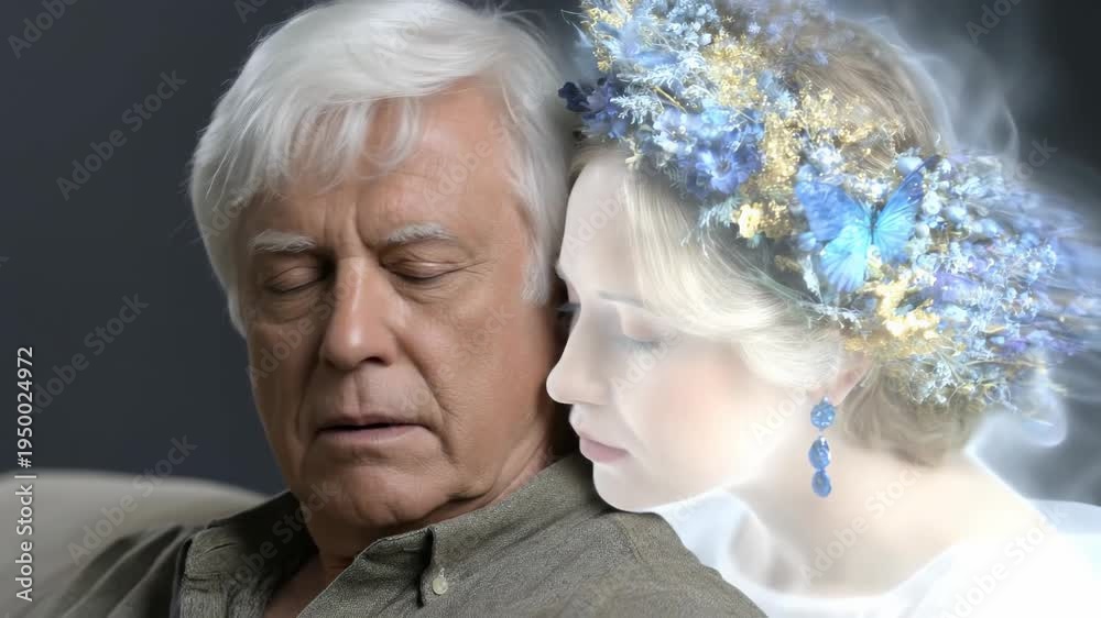 Elderly man longing for a deceased loved one, deep sadness and soul ...