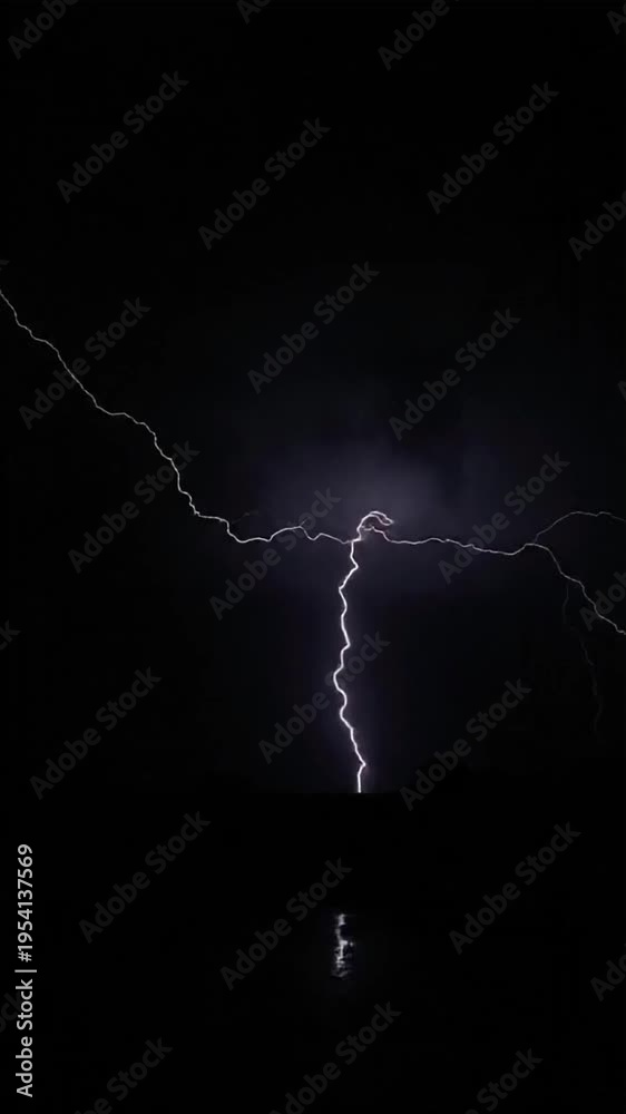Lightning strikes during summer storm in open field at evening hours ...