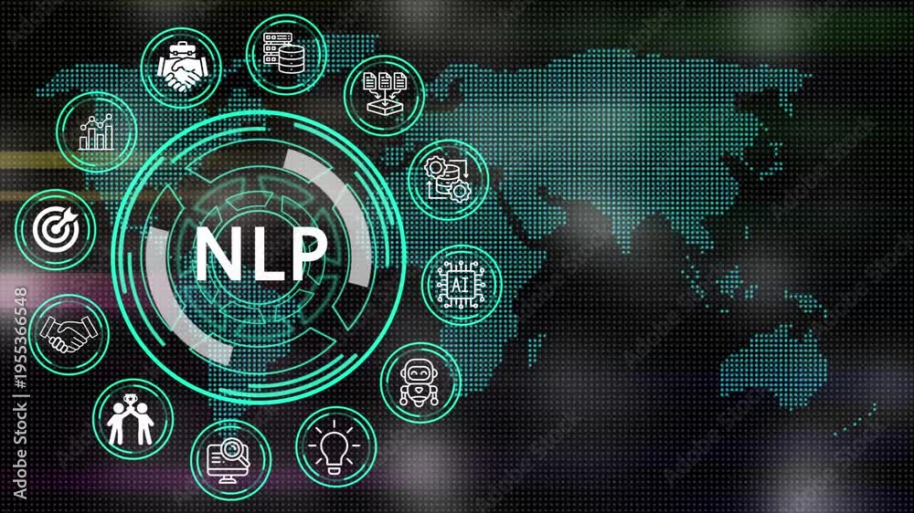 Digital NLP concept depicting processes and key elements for corporate ...