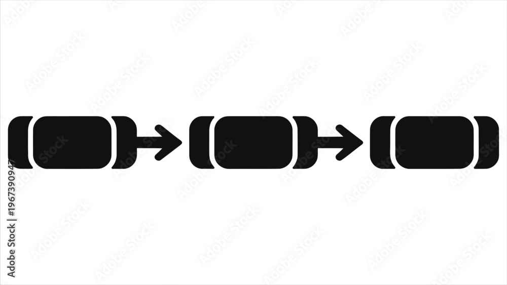 Poster Black vector silhouette workflow diagram showing linear process ...