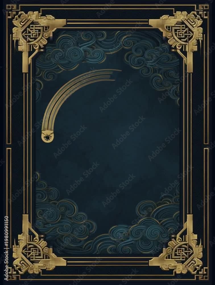 Chinese ornament border animation featuring a moving gold comet trail ...