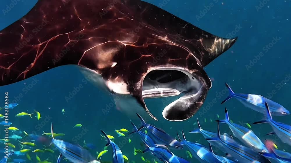 Reef Manta Ray Filter Feeding Through Fish School Stock Video | Adobe Stock