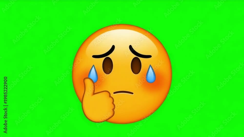 Crying Emoji Showing Thumbs Up on Green Screen 3D Animation Stock ビデオ ...