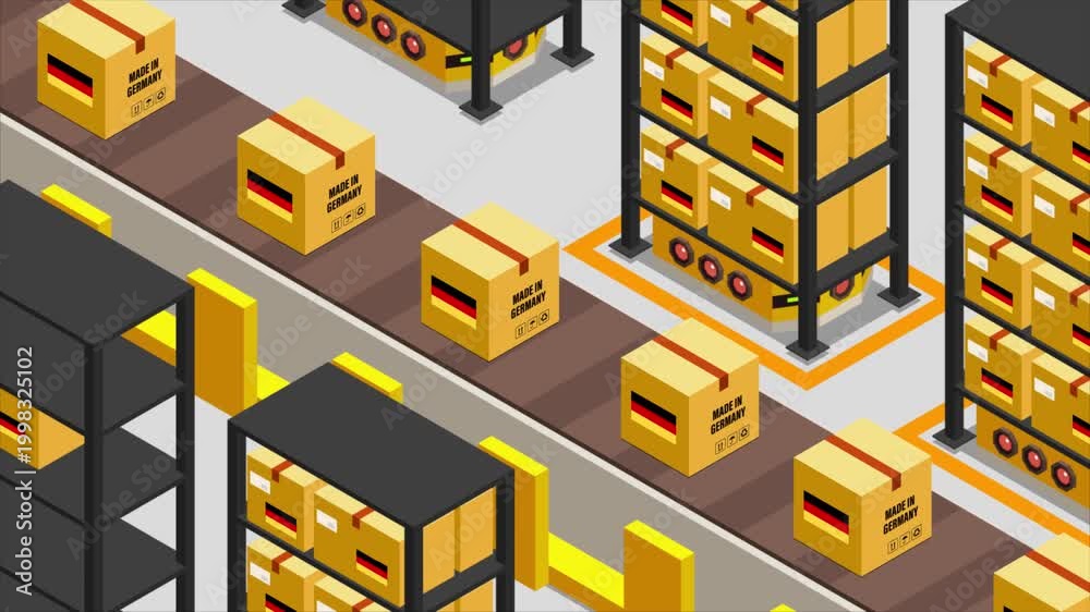 Smart Automated Warehouse System with Flag of GERMANY, Modern ...