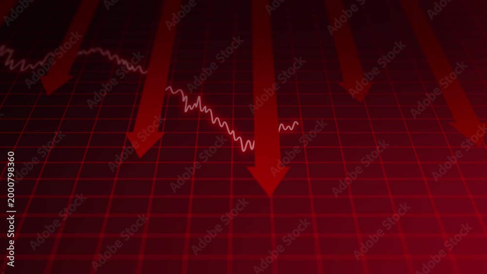 Financial crisis chart, red line arrow graph falling with downward ...