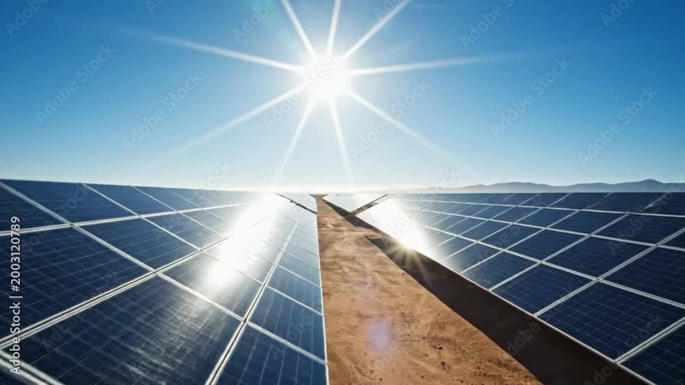 Vast Solar Panel Field Under Bright Sun, Clean Energy for Sustainable ...