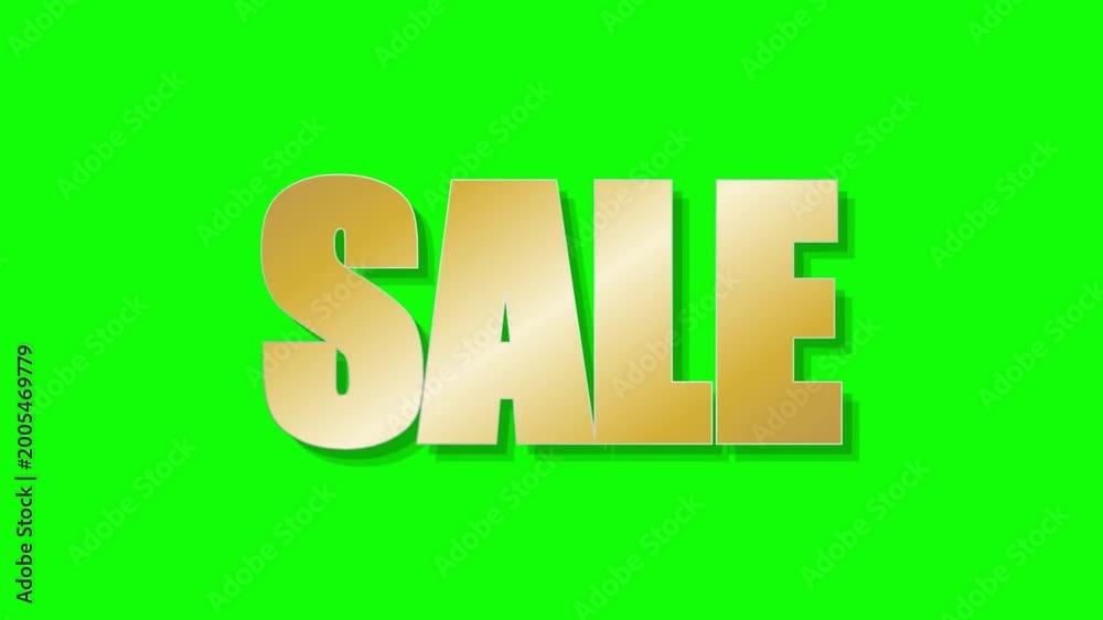 Golden sale text on green screen background, metallic gold 3D lettering ...