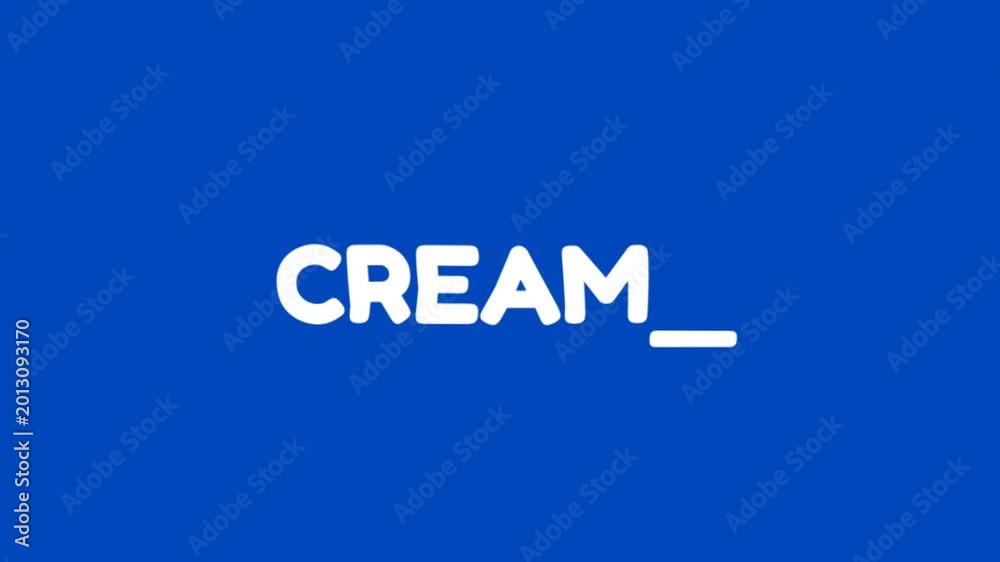 White CREAM animated text on a blue background with rounded playful ...