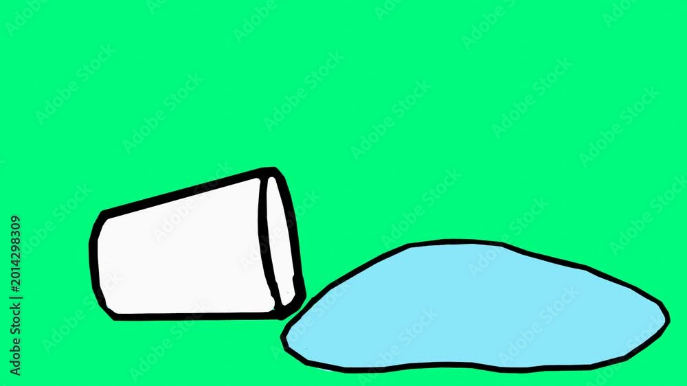 Spilling Water from Falling Glass Animation on Green Screen Background ...