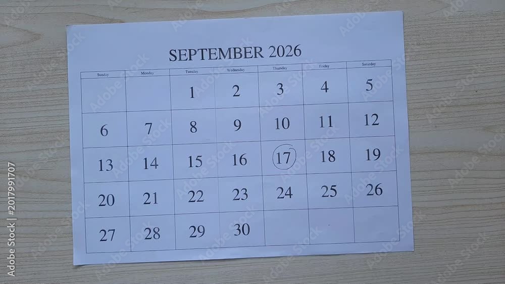 marking 17 September 2026 date on the calendar Stock Video | Adobe Stock