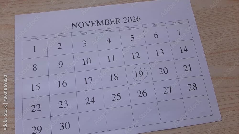 Marking the 19 November 2026 date on the calendar Stock ビデオ | Adobe Stock