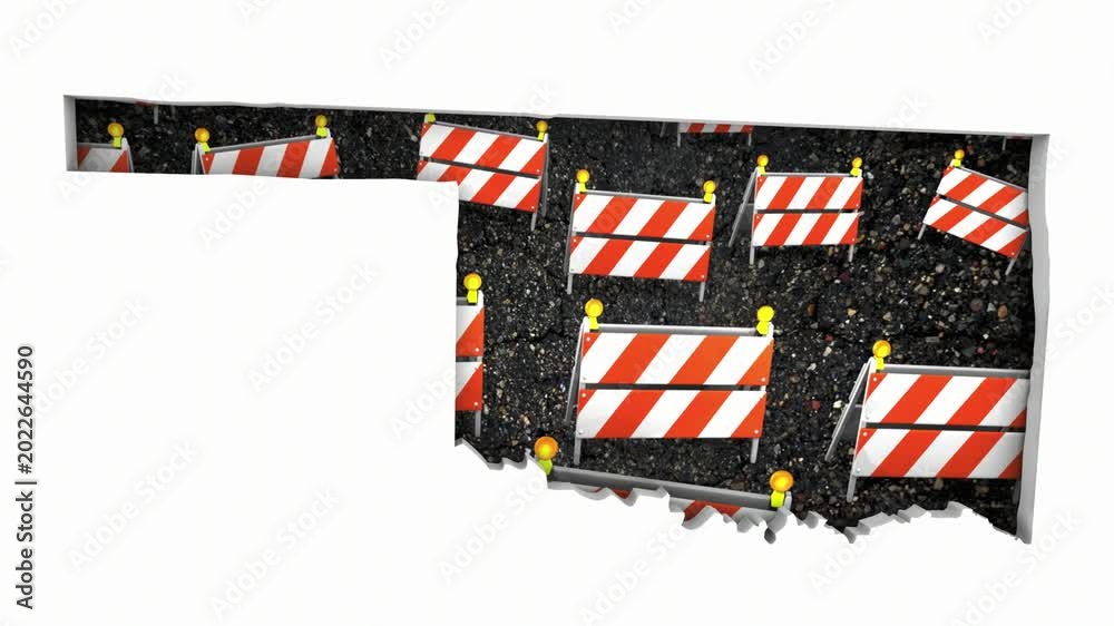 Okahoma OK State Map Road Construction Project Traffic Signs Barriers ...