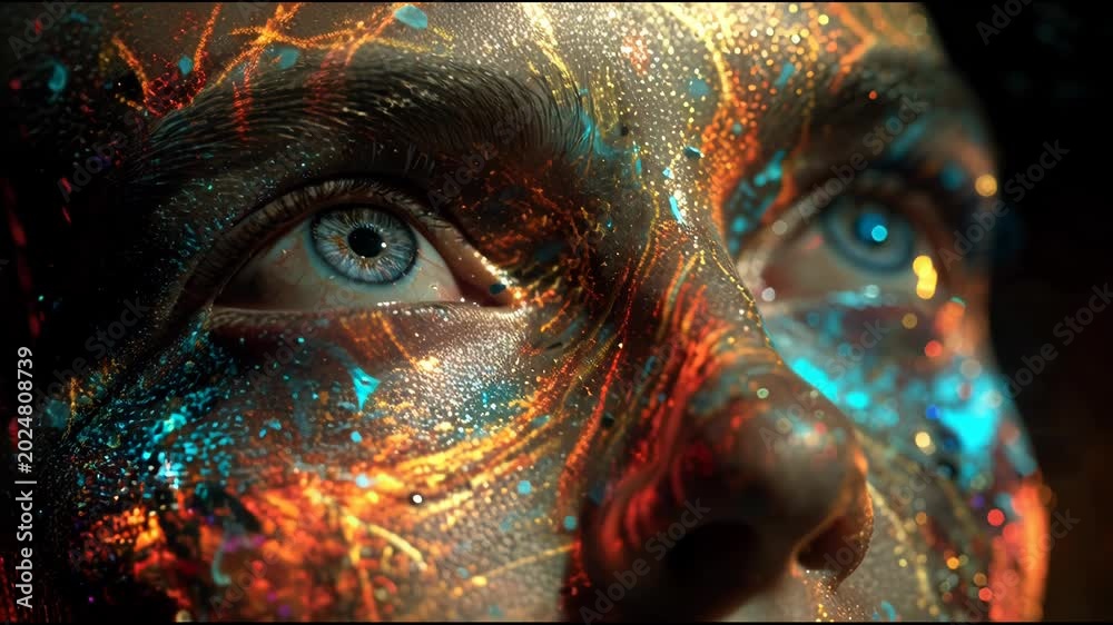Abstract Human Face with Vibrant Light and Energy. Stock Video | Adobe ...