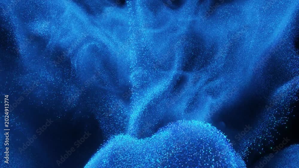 Blue Abstract turbulent and flowing liquid particles. Motion background ...