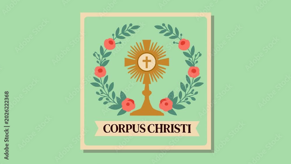 Religious Corpus Christi footage featuring a golden monstrance with ...