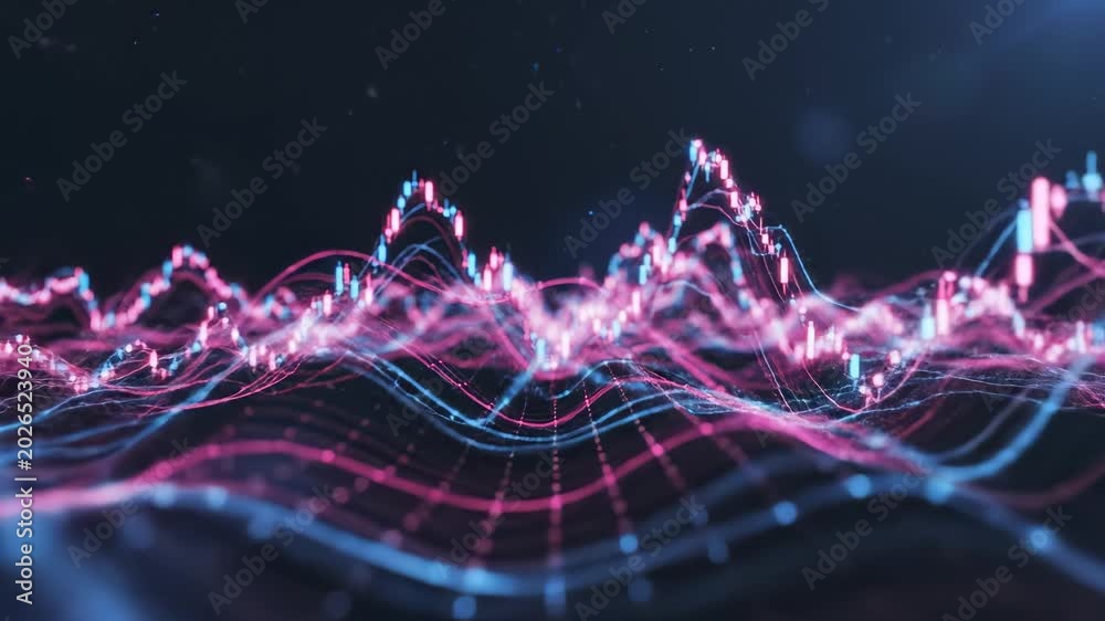 Abstract digital waveforms with candlestick patterns symbolizing ...