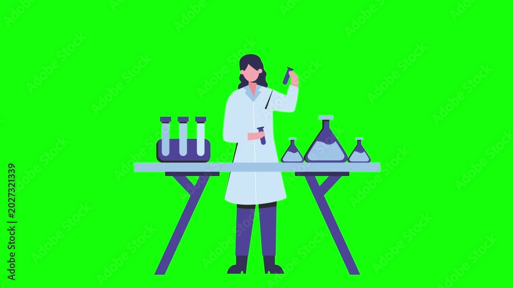 Female Scientist Conducting Chemical Experiments with Flasks and Test ...