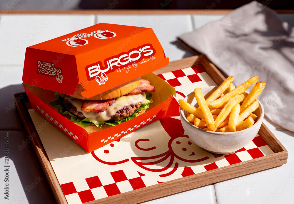 Burger Box and Fries Tray Packaging Mockup Stock Template | Adobe Stock