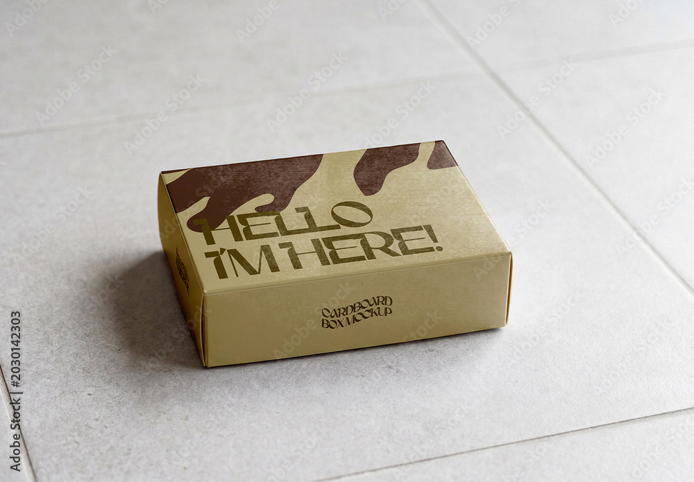 Small Cardboard Box Packaging Mockup on Tile Floor Stock テンプレート | Adobe ...