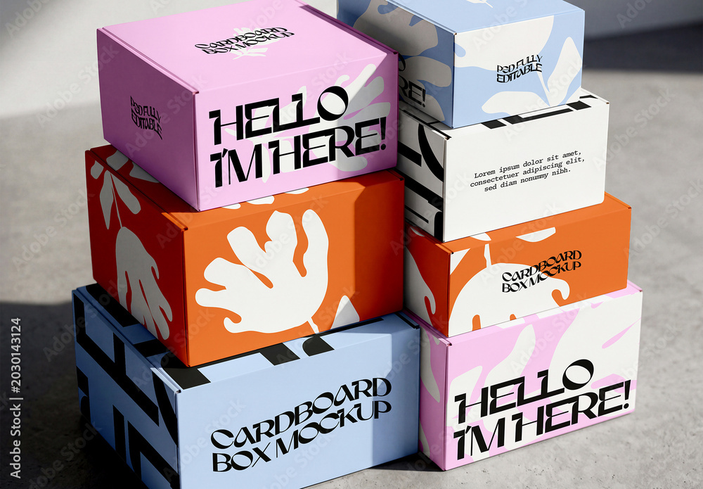 Stacked Cardboard Box Packaging Mockup Set Stock Template | Adobe Stock