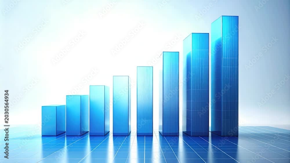 Blue rising bar graph. Growing progress on a grid surface Stock ビデオ ...