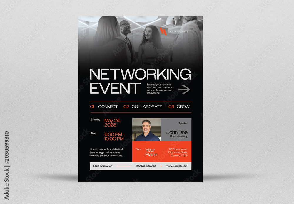 Black Modern Networking Event Flyer Set Stock Template | Adobe Stock