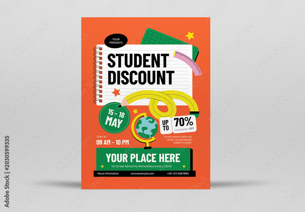 Orange Hand Drawn Student Discount Flyer Set Stock Template | Adobe Stock