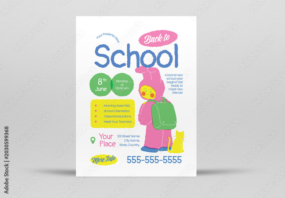 Pink and Green Kiddieland Back To School Flyer Stock Template | Adobe Stock