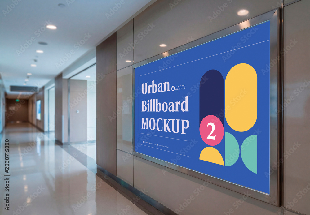 Modern indoor wall billboard mockup in office corridor Stock Template ...