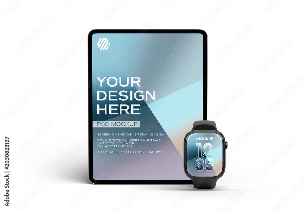 Fully Editable Tablet and Smartwatch Mockup Isolated on Transparent ...